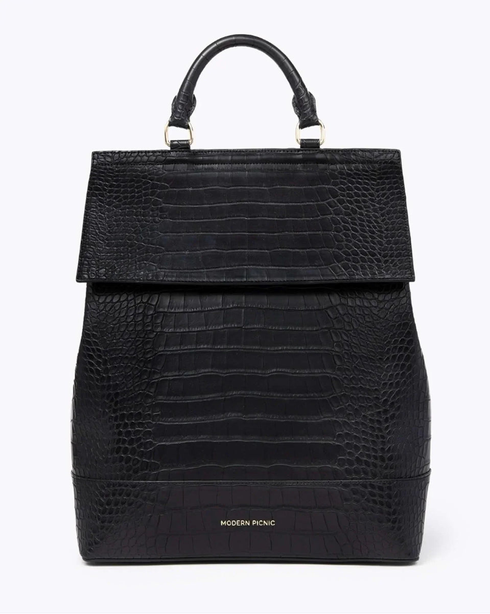 Designer Black Croc Insulated Backpack for Laptop + Work Lunch Bag ...